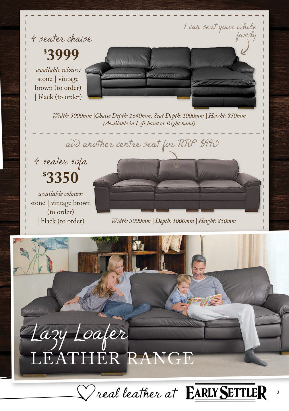 Early settler leather lounge store